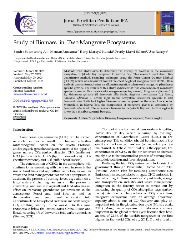 (PDF) Study of Biomass in Two Mangrove Ecosystems