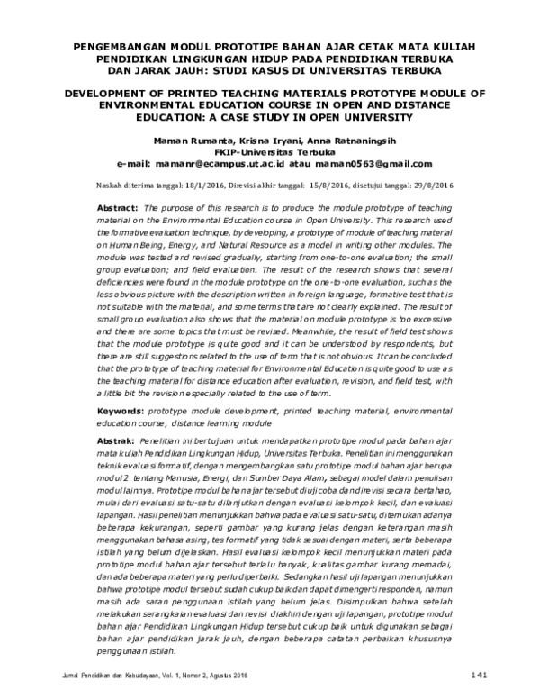 (PDF) Pengembangan Modul Prototipe Bahan Ajar Cetak Mata Kuliah Pendidikan Lingkungan Hidup Pada ...
