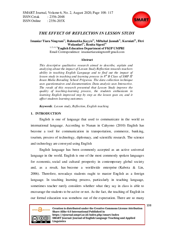 (PDF) The Effect of Reflection in Lesson Study