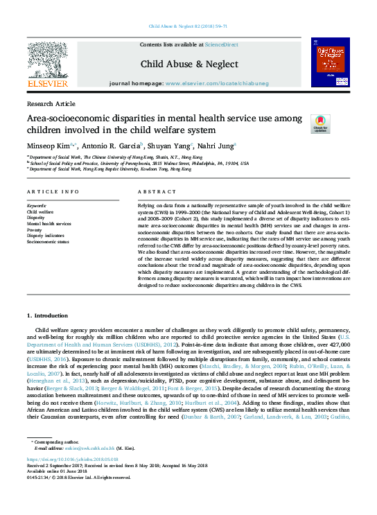 (PDF) Area-socioeconomic disparities in mental health service use among children involved in the ...