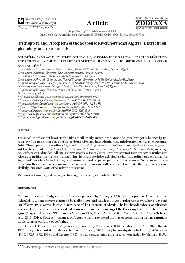 (PDF) Trichoptera and Plecoptera of the Seybouse River, northeast ...