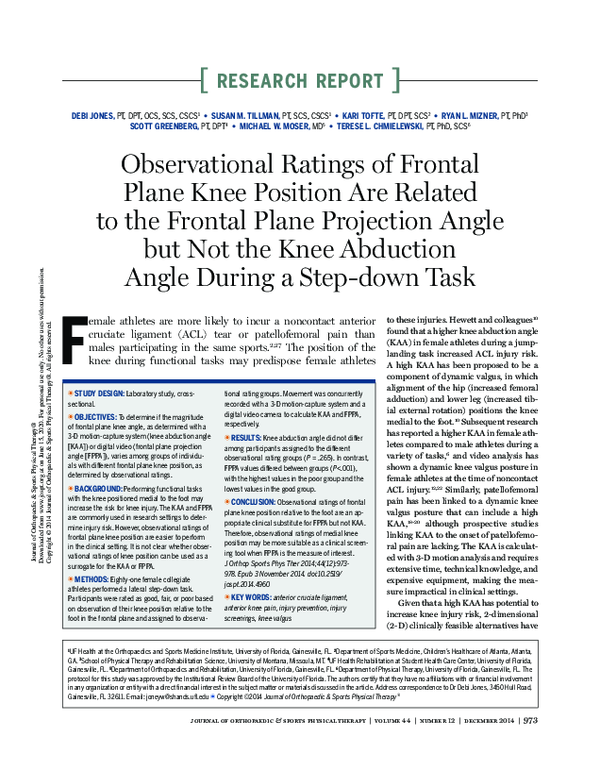 (PDF) Observational Ratings of Frontal Plane Knee Position Are Related ...