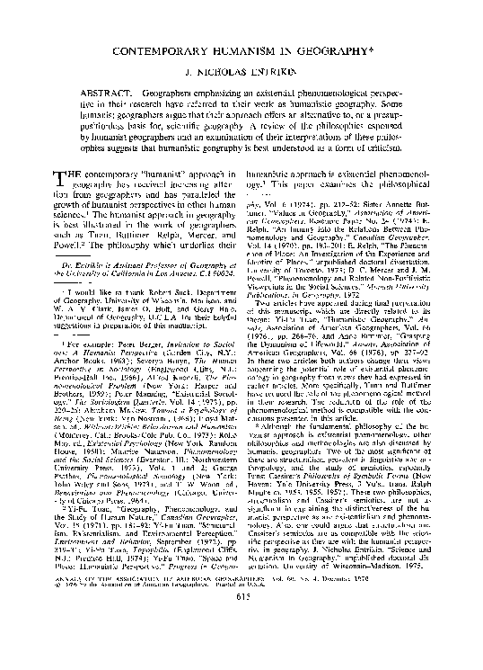 (PDF) Contemporary Humanism in Geography∗