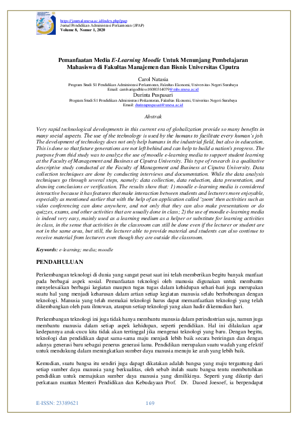 (PDF) Pemanfaatan Media E-Learning Moodle Untuk Menunjang Pembelajaran Mahasiswa di Fakultas ...