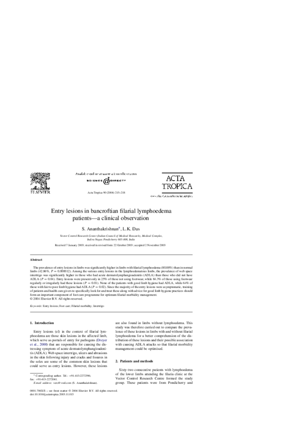 (PDF) Entry lesions in bancroftian filarial lymphoedema patients—a ...