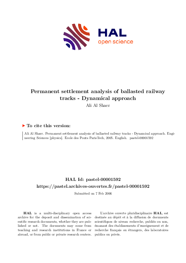 (PDF) Permanent settlement analysis of ballasted railway tracks - Dynamical approach