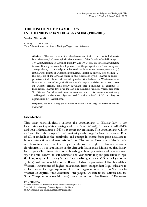 (PDF) The Position of Islamic Law in the Indonesian Legal System