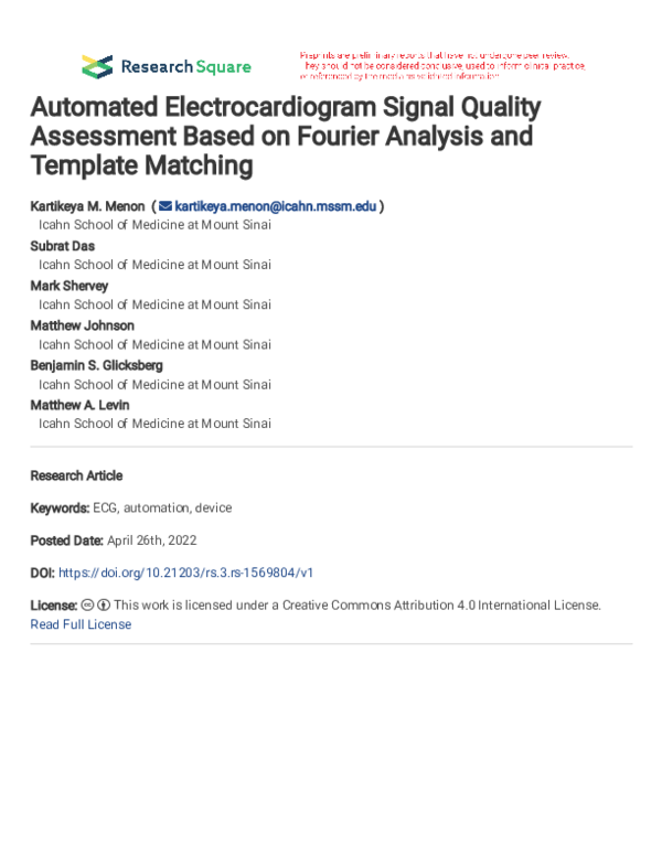 (PDF) Automated Electrocardiogram Signal Quality Assessment Based on ...