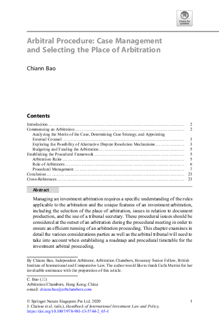 (PDF) Arbitral Procedure: Case Management and Selecting the Place of ...