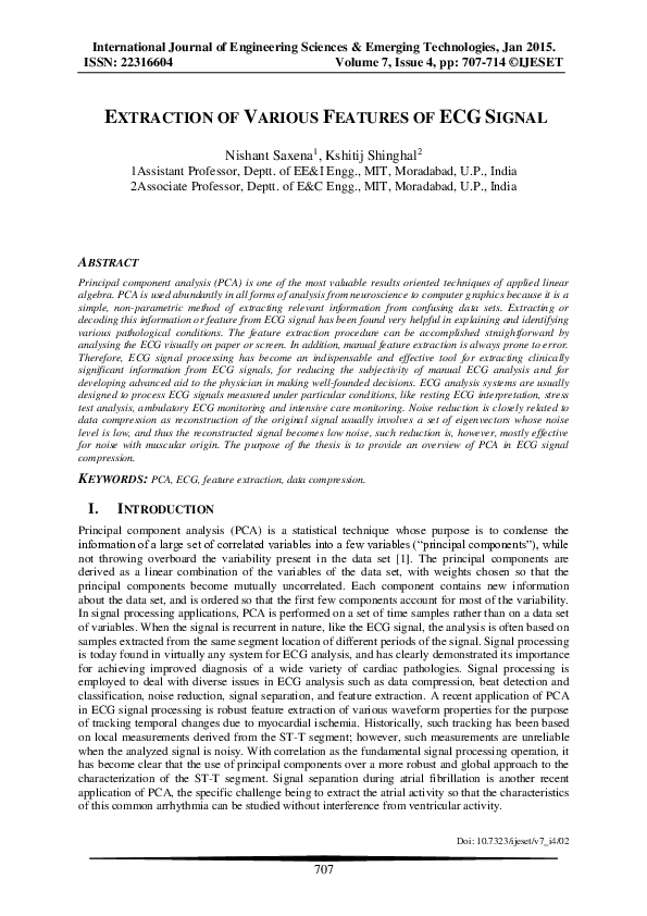 (PDF) Extraction of Various Features of ECG Signal