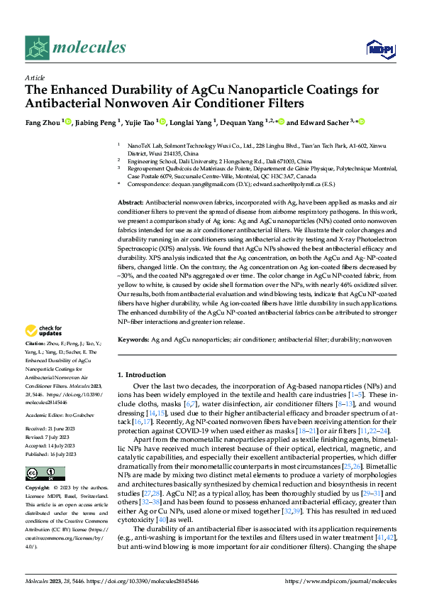 (PDF) The Enhanced Durability of AgCu Nanoparticle Coatings for ...