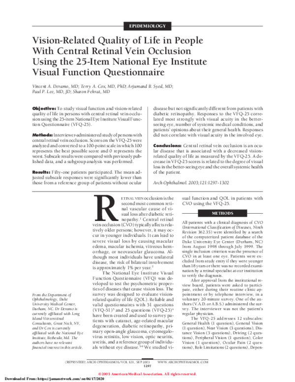 (PDF) Vision-Related Quality of Life in People With Central Retinal ...