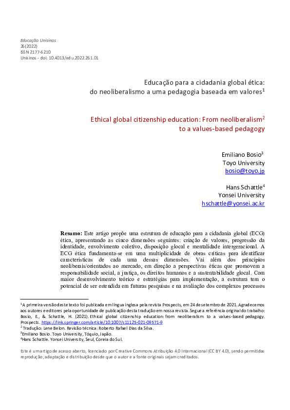 (PDF) Educação para a cidadania global ética: do neoliberalismo a uma ...