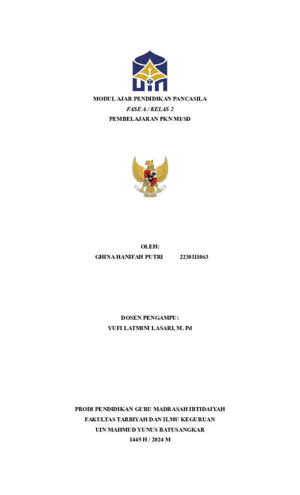 (PDF) MODUL AJAR PKN FASE A KELAS 2 ATURAN DI SEKOLAH