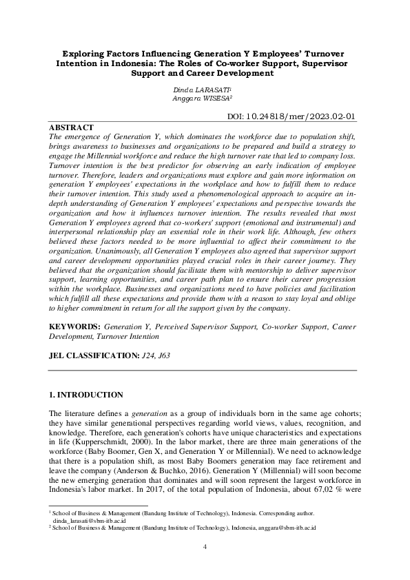 (PDF) Exploring Factors Influencing Generation Y Employees’ Turnover Intention in Indonesia: The ...