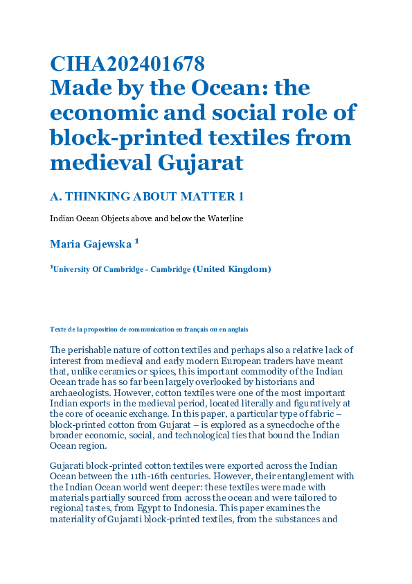 (PDF) Made by the Ocean: the economic and social role of block-printed ...