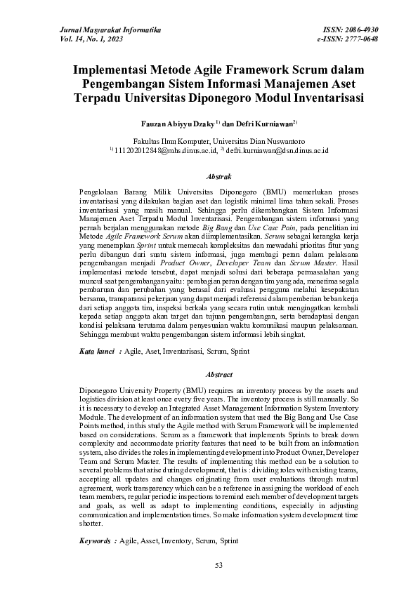 (PDF) Implementation of Scrum Framework Agile Method to Develop ...