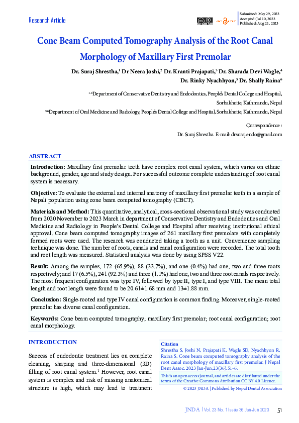 (PDF) Cone Beam Computed Tomography Analysis of the Root Canal ...