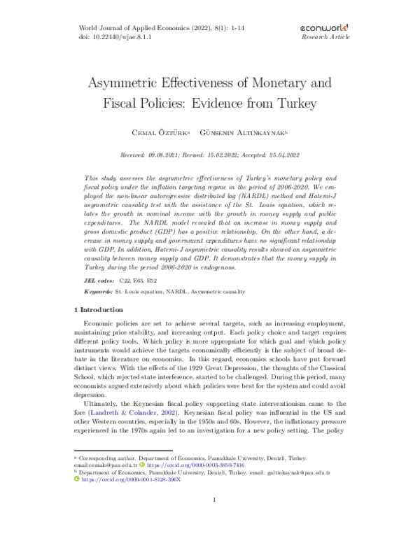 (PDF) Asymmetric Effectiveness of Monetary and Fiscal Policies ...