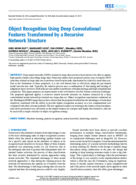 (PDF) Object Recognition Using Deep Convolutional Features Transformed by a Recursive Network ...
