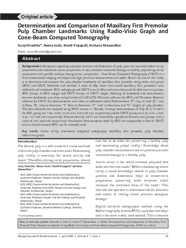 (PDF) Determination and Comparison of Maxillary First Premolar Pulp ...