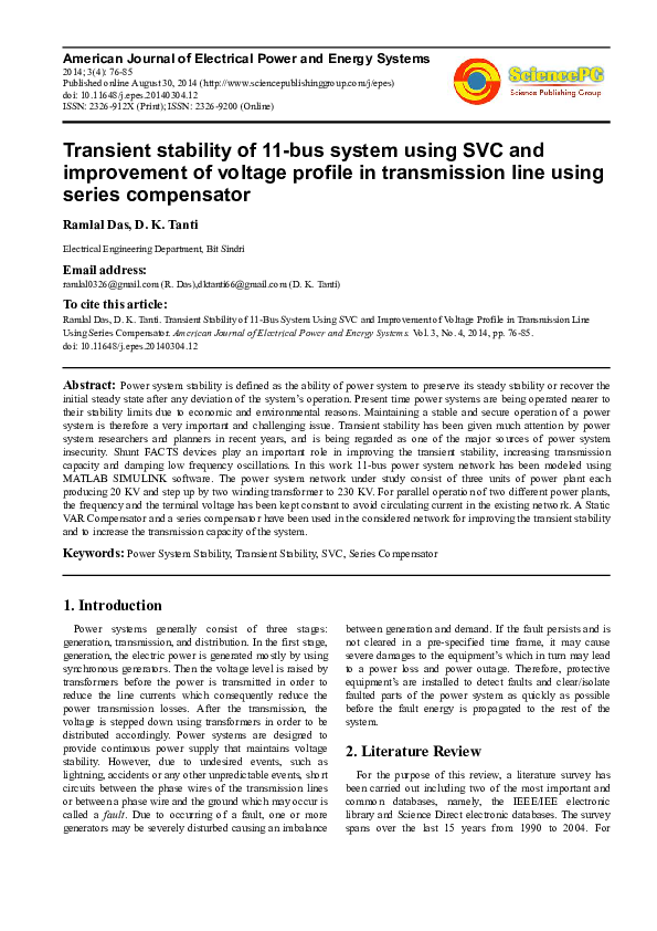 (PDF) Transient Stability of 11-Bus System Using SVC and Improvement of Voltage Profile in ...