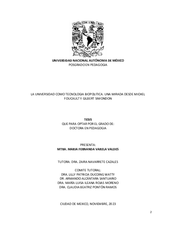 (PDF) La Universidad como Tecnología Biopolítica Una Mirada Desde M ...