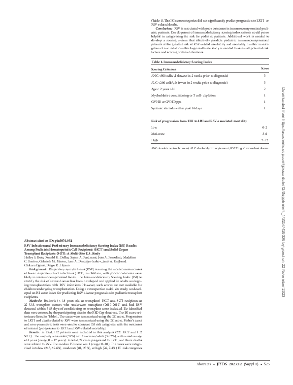 (PDF) RSV Infection and Preliminary Immunodeficiency Scoring Index (ISI ...