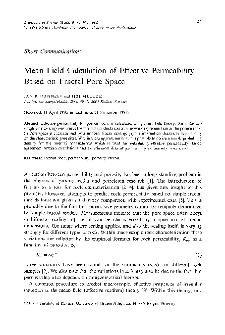 (PDF) Mean field calculation of effective permeability based on fractal ...