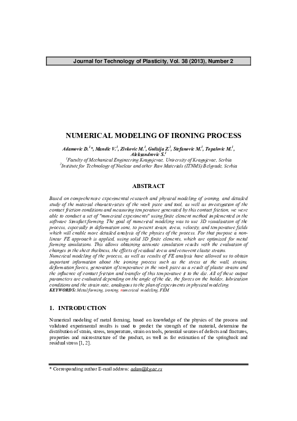 (PDF) Numerical modeling of ironing process