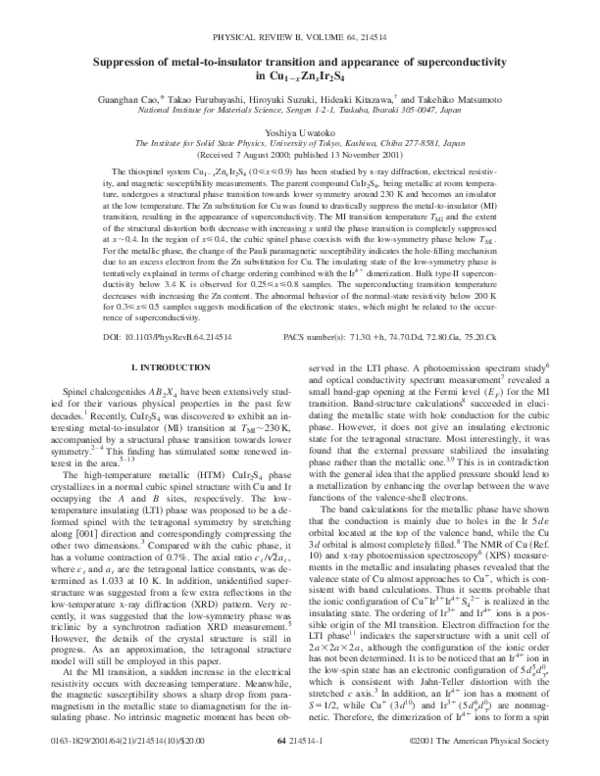 (PDF) Suppression of metal-to-insulator transition and appearance of ...