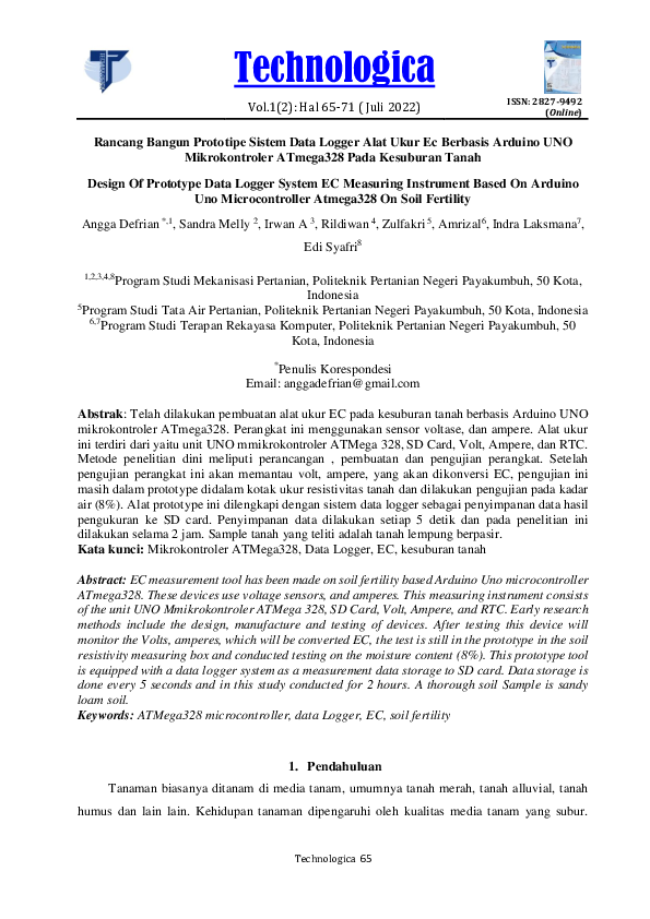 Pdf Rancang Bangun Prototipe Sistem Data Logger Alat Ukur Ec Berbasis Arduino Uno