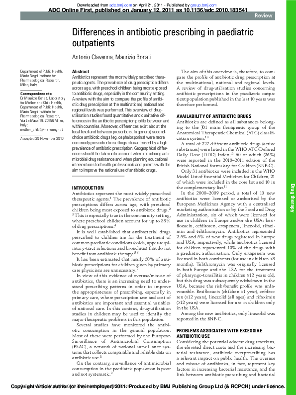 (PDF) Differences in antibiotic prescribing in paediatric outpatients