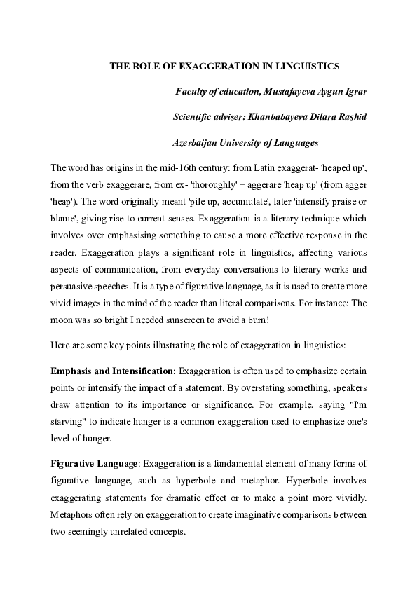 (PDF) THE ROLE OF EXAGGERATION IN LINGUISTICS