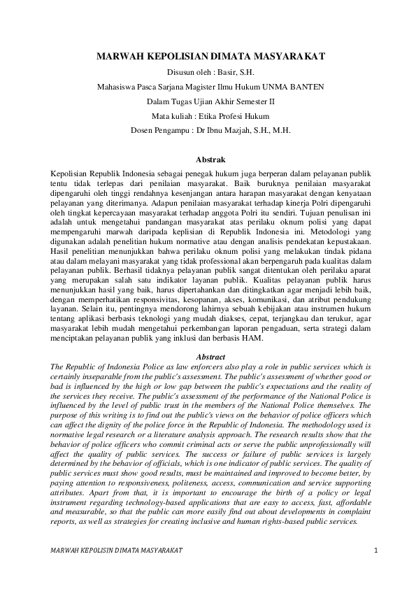 (PDF) MARWAH KEPOLISIAN DIMATA MASYARAKAT
