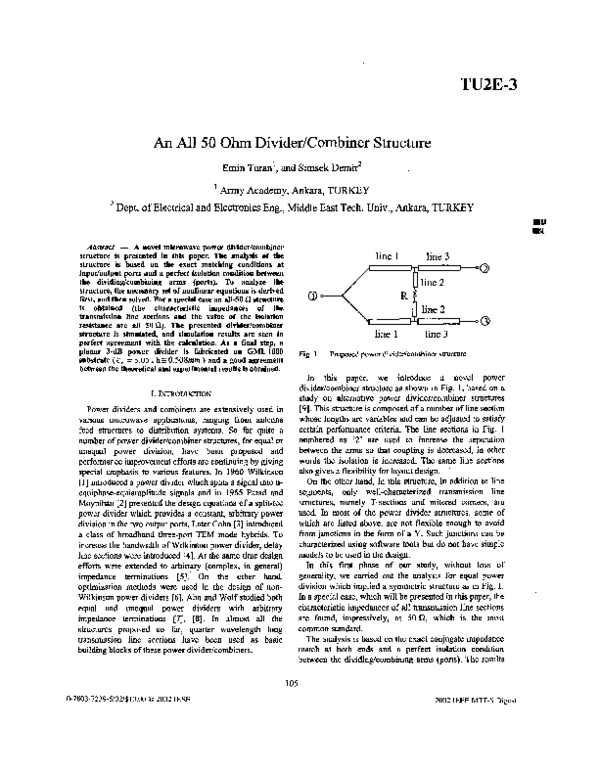 (PDF) An all 50 ohm divider/combiner structure