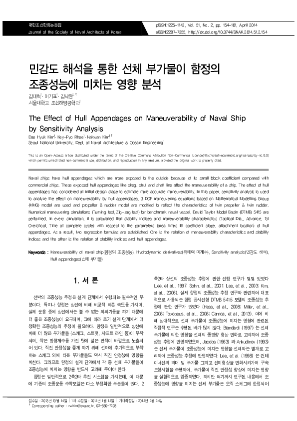 (PDF) The Effect of Hull Appendages on Maneuverability of Naval Ship by Sensitivity Analysis