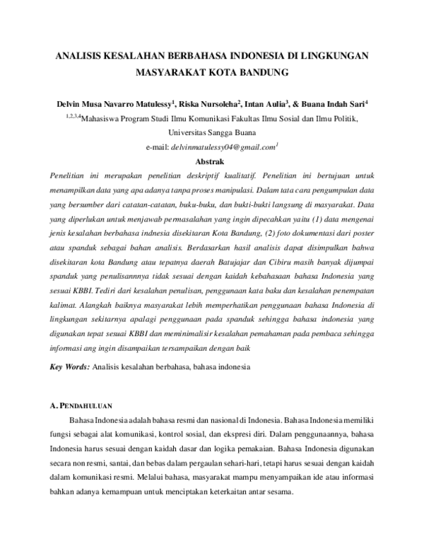 (PDF) ANALISIS KESALAHAN BERBAHASA INDONESIA DI LINGKUNGAN MASYARAKAT KOTA BANDUNG
