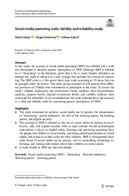 (PDF) Social media parenting scale: Validity and reliability study