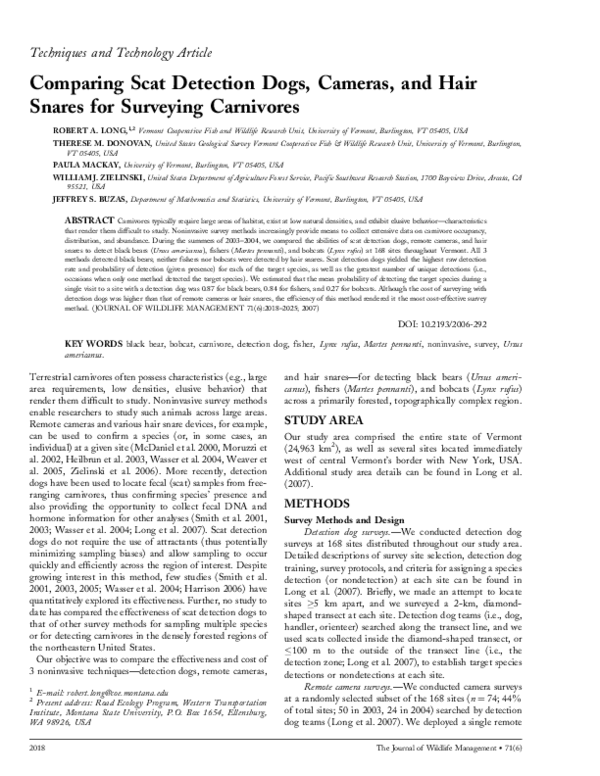 (PDF) Comparing Scat Detection Dogs, Cameras, and Hair Snares for ...
