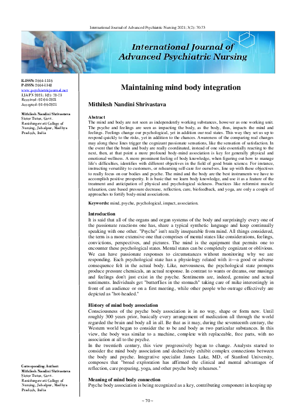 (PDF) Maintaining mind body integration