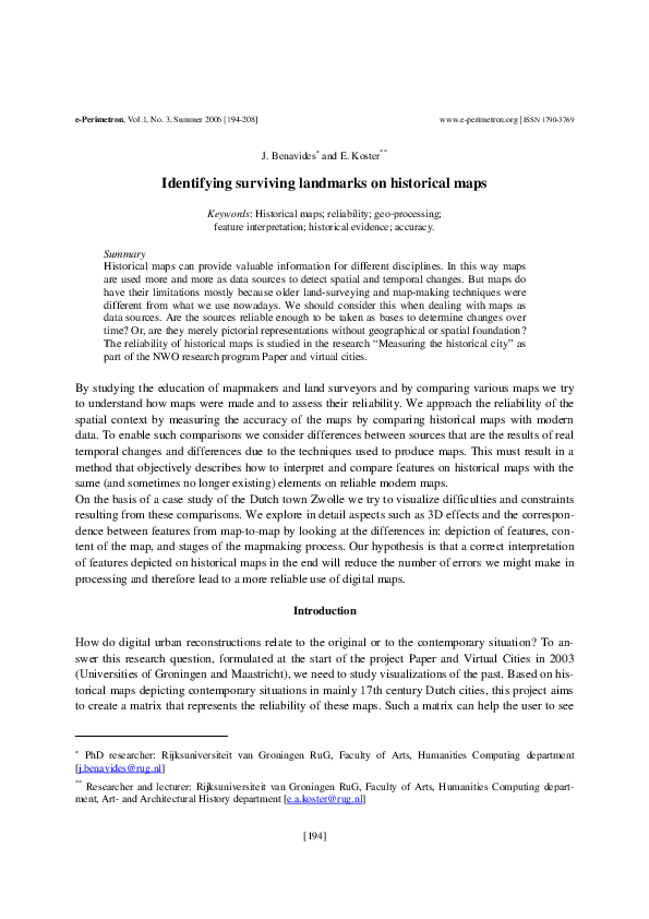 (PDF) Identifying surviving landmarks on historical maps