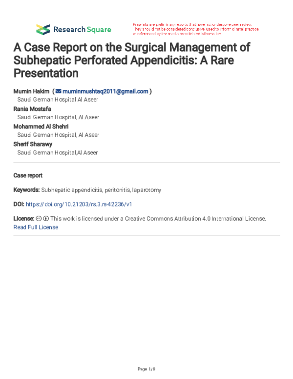 (PDF) A Case Report on the Surgical Management of Subhepatic Perforated ...