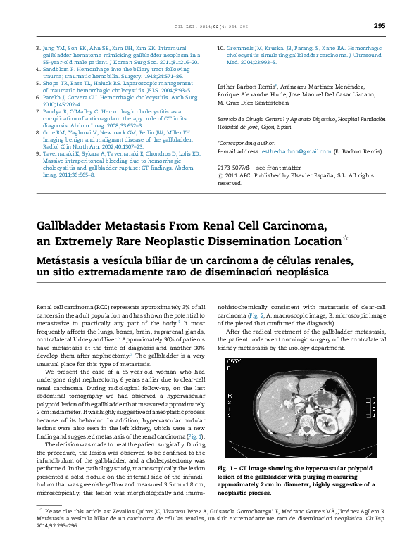 (PDF) Gallbladder Metastasis From Renal Cell Carcinoma, an Extremely ...