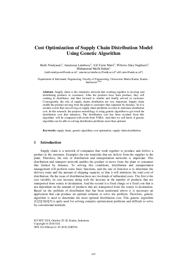 (PDF) Cost Optimization of Supply Chain Distribution Model Using Genetic Algorithm