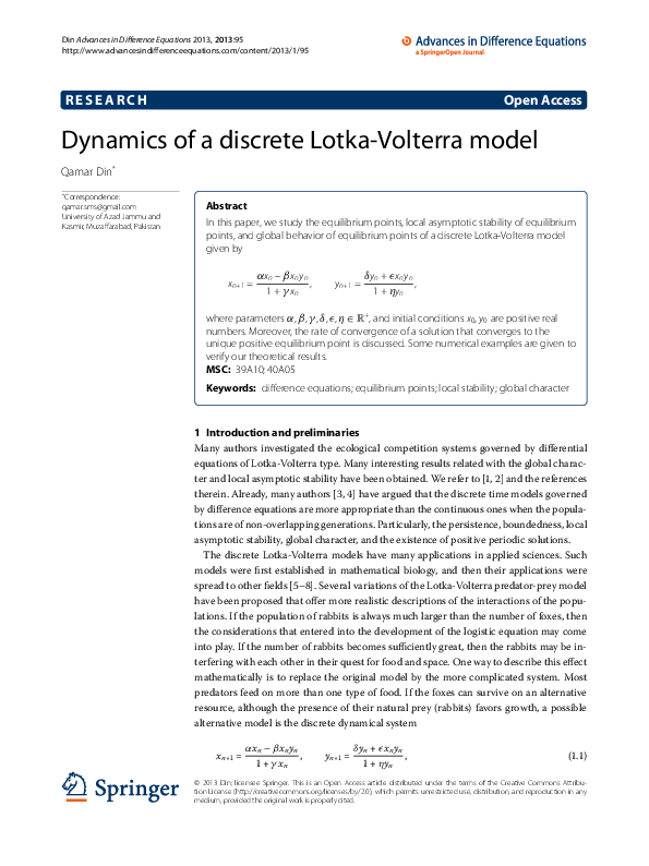 (PDF) Dynamics of a discrete Lotka-Volterra model
