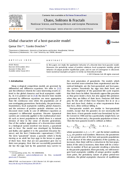 (PDF) Global character of a host-parasite model