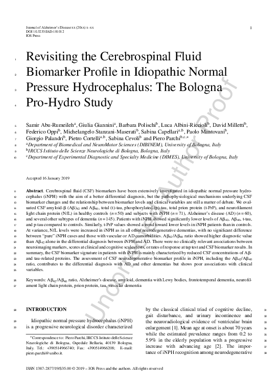 Revisiting the Cerebrospinal Fluid Biomarker Profile in Idiopathic Normal Pressure Hydrocephalus ...