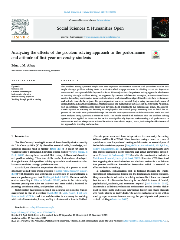 (PDF) Analyzing the effects of the problem solving approach to the ...