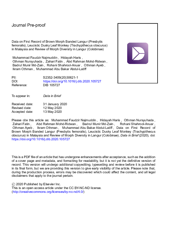 (PDF) Data on First Record of Brown Morph Banded Langur (Presbytis ...